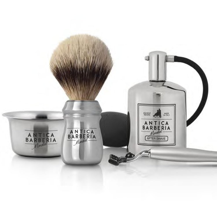 Pro Barber Lathering Brush: Silver Brushed Aluminum & Bleached Bristle ...